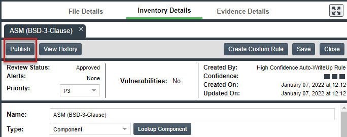 Publishing or Recalling Inventory from the Inventory Details Tab in the Analysis Workbench