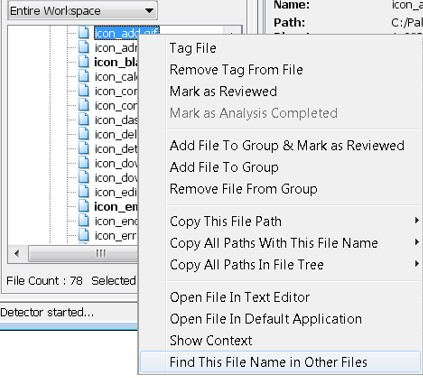 Using the File Context Menu: File Name Search