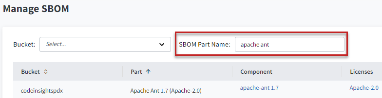 Support for SBOM Parts Search by SBOM Part Name